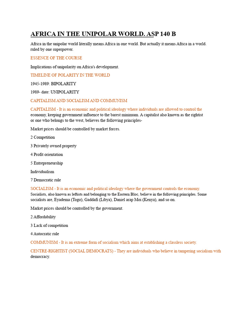 Africa in The Unipolar World-1 | PDF | Non Aligned Movement | Unita