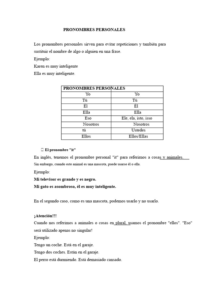 Pronombres personales en español | PDF | Pronombre | Verbo