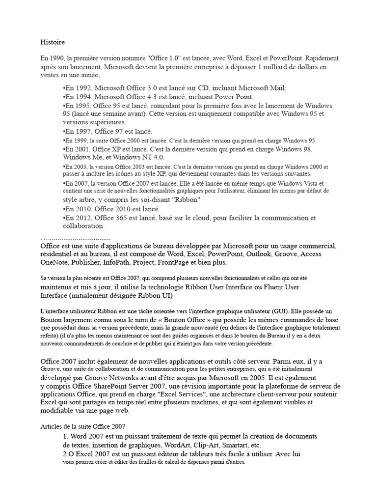 Évolution de Microsoft Office 1990-2007 | PDF | Microsoft Office ...