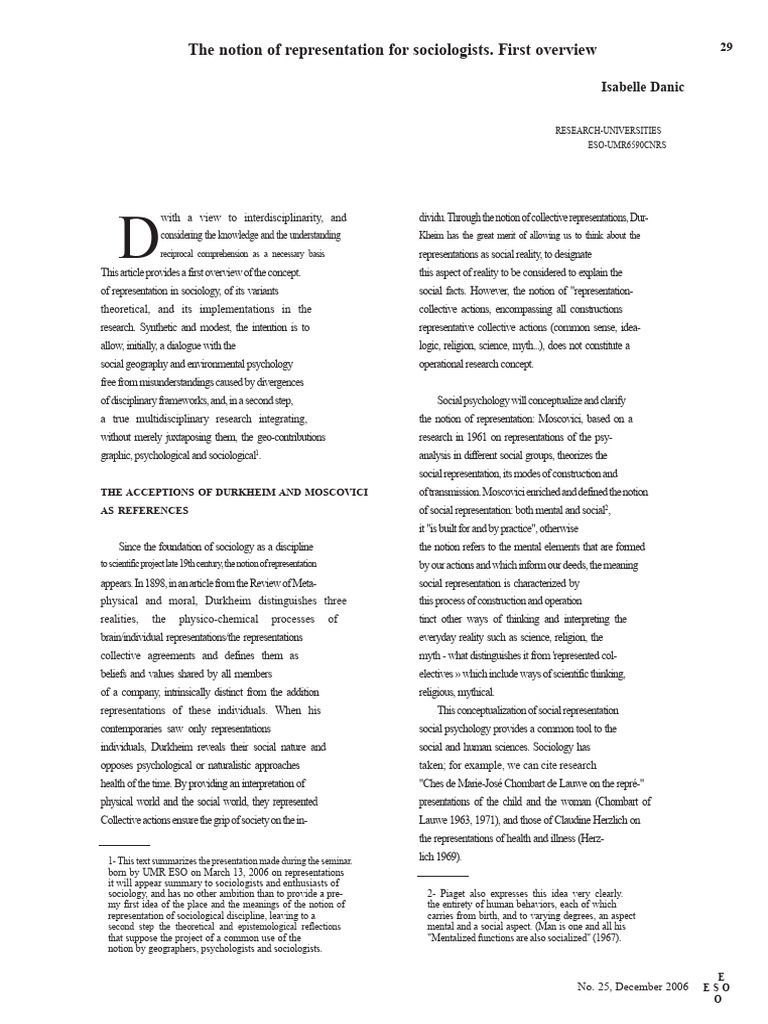 The Concept of Representation For Sociologists | PDF | Sociology | Reality