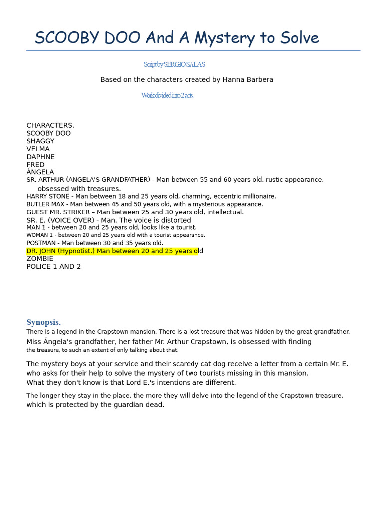 SCOOBY DOO and a Mystery to Solve | PDF | Scooby Doo | Scooby Doo ...