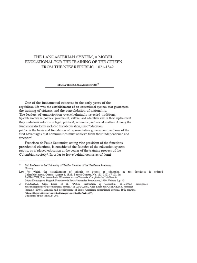 The Lancasterian System An Educational Model For The Formation of The ...