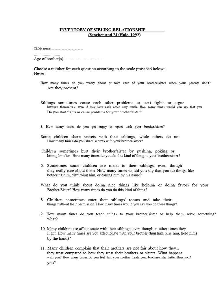 Sibling Relationship Inventory Questionnaire | PDF | Sibling | Family