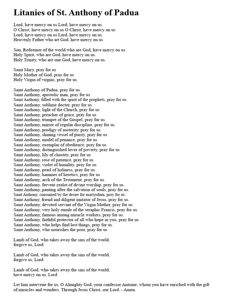 Litanies of St. Anthony of Padua | PDF