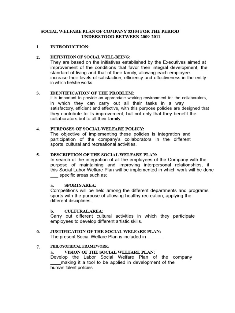 Company Social Welfare Plan 2009-2011 | PDF | Policy | Well Being