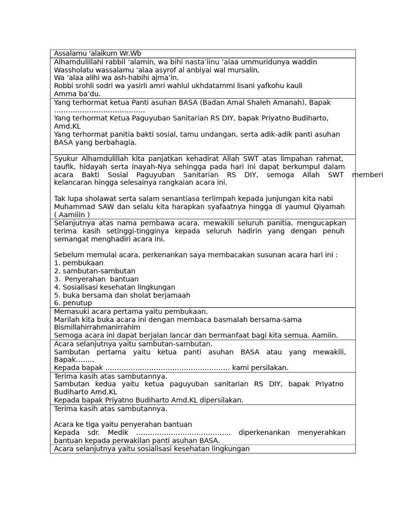 Naskah MC Baksos | PDF