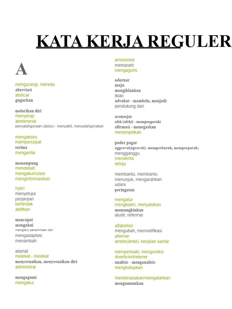 Kosa Kata Kata Kerja Reguler Dan Irregular | PDF