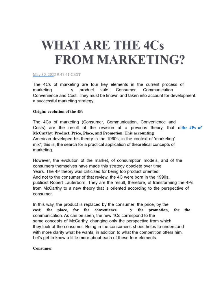 Understanding the 4Cs of Marketing | PDF | Marketing | Prices