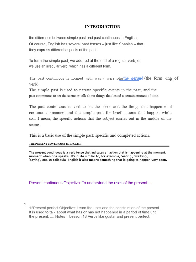 Introduction and Objectives of The Present Continuous and Simple Past ...