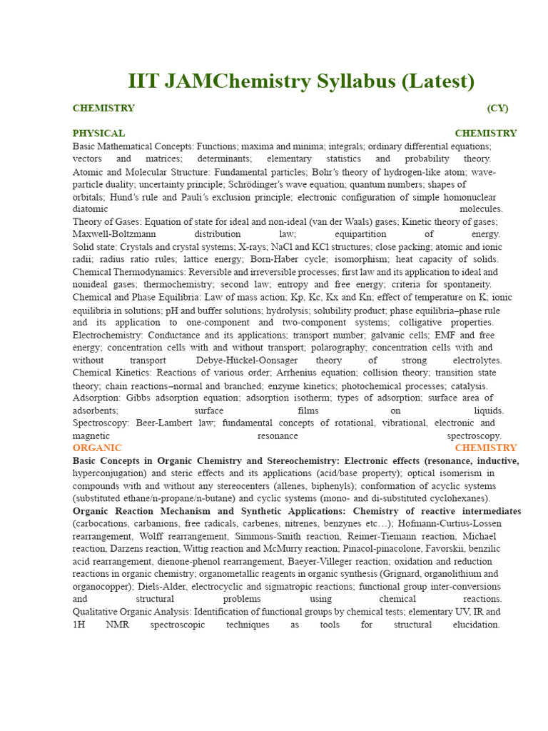 IIT JAM Chemistry Syllabus Overview | PDF | Chemical Reactions ...