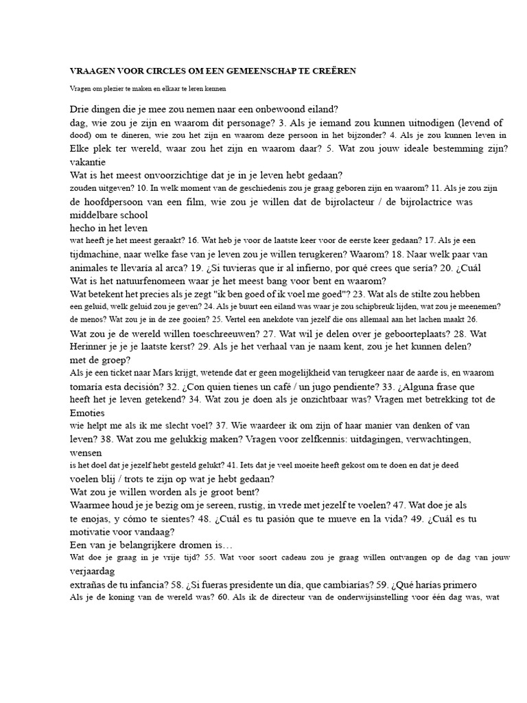 Vraagen Voor Circles Om Een Gemeenschap Te Creëren | PDF