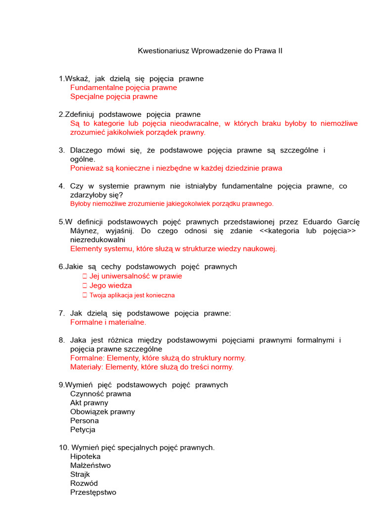 Kwestionariusz Wprowadzenie Do Prawa II | PDF