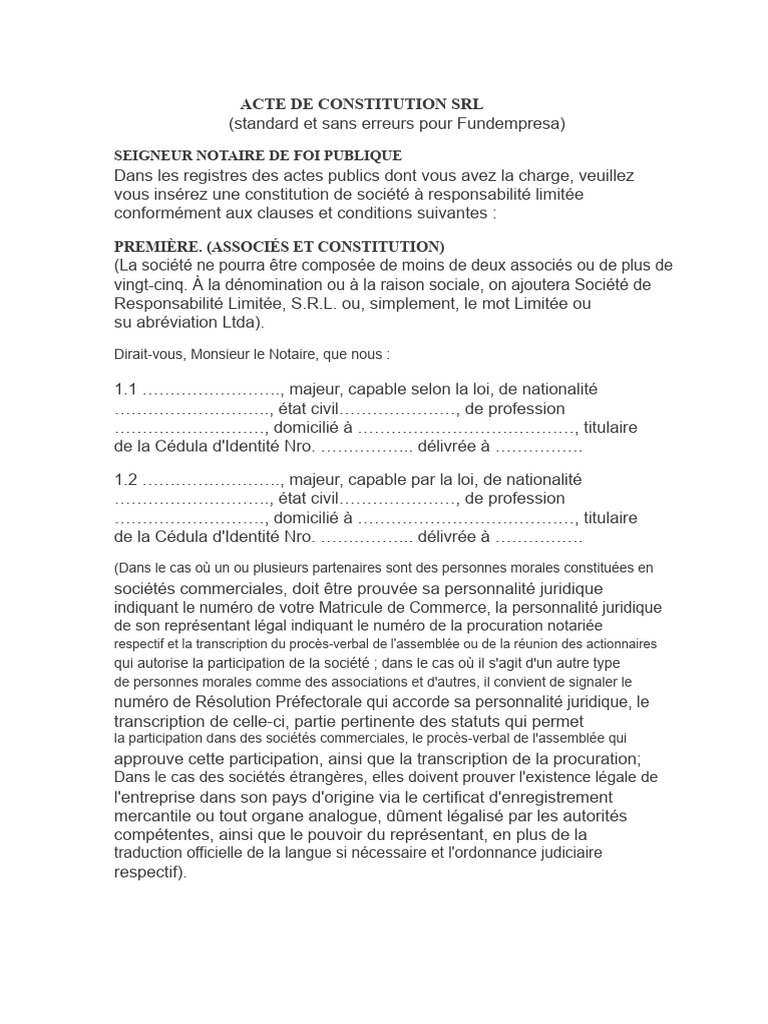 Acte de Constitution d'une SRL en Bolivie | PDF | Business | Arbitrage