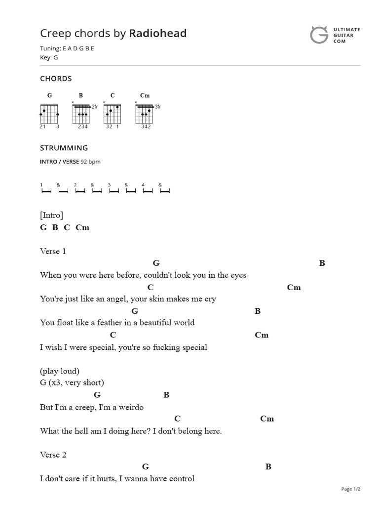 Radiohead Creep Guitar Tabs and Chords | PDF