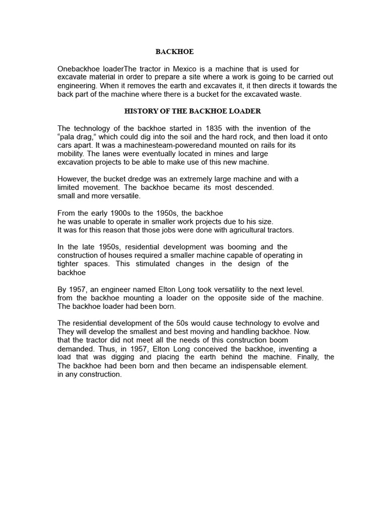 History of The Backhoe Loader | PDF | Loader (Equipment) | Mechanical ...