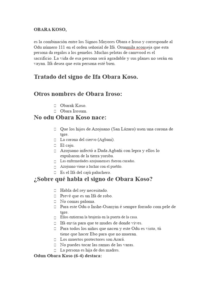 Significado y consejos de Obara Koso | PDF