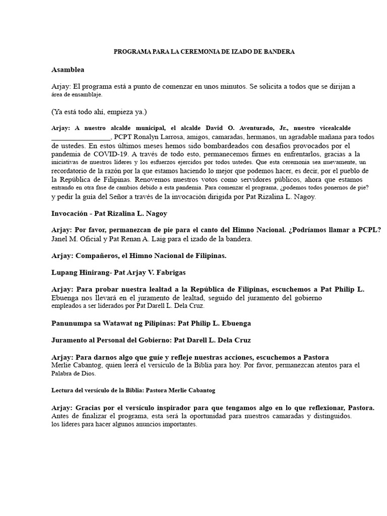Guion Del Programa para La Ceremonia de Izado de Bandera | PDF