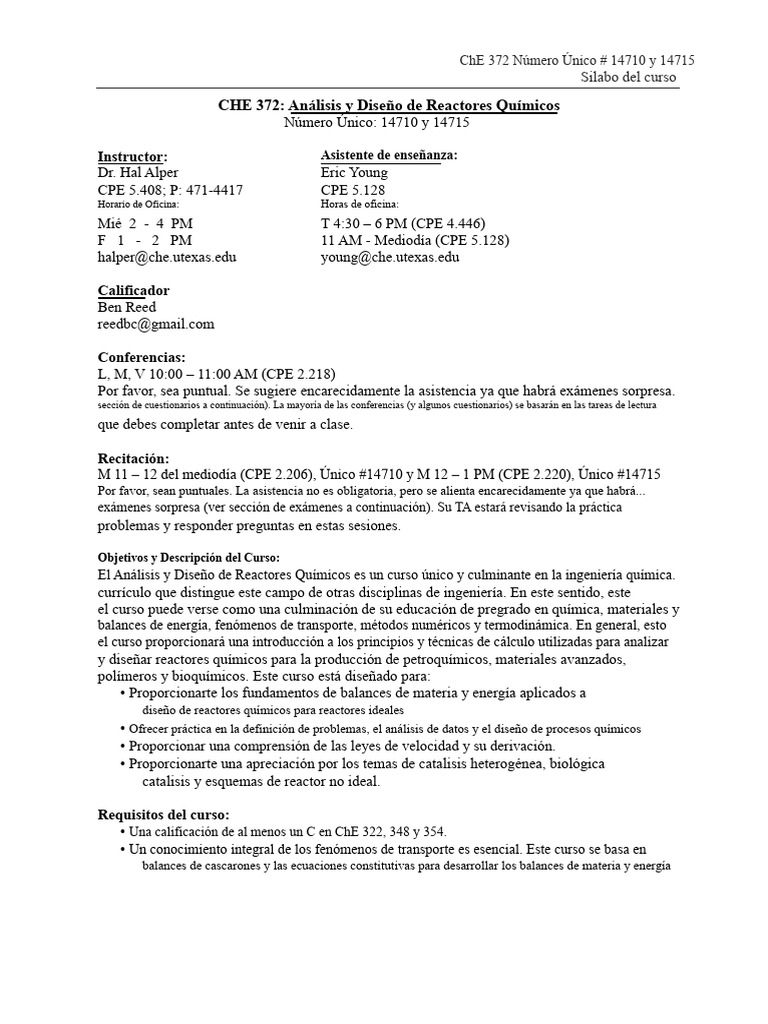 Análisis y Diseño de Reactores Químicos | PDF | Fenómenos de transporte ...