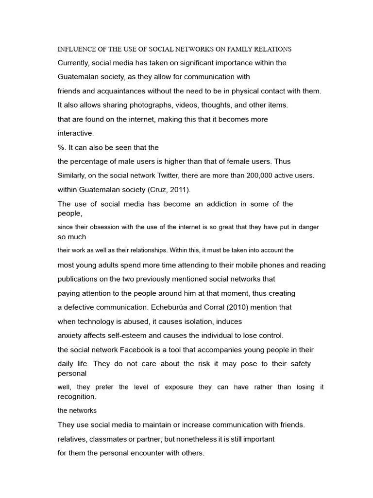 Influence of The Use of Social Media On Family Relationships | PDF ...