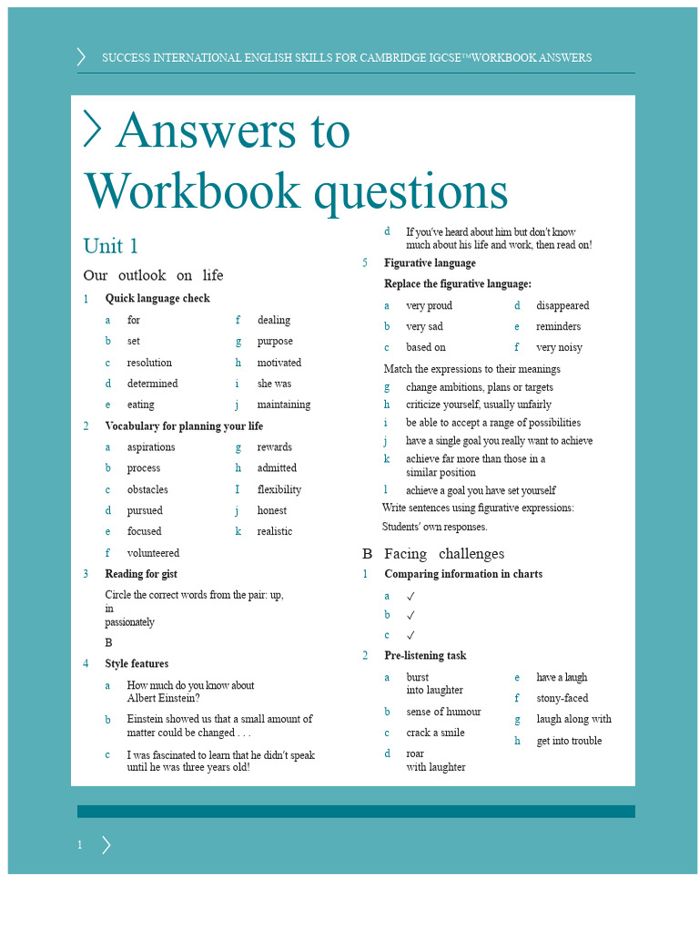Workbook Answers for IGCSE English Skills | PDF