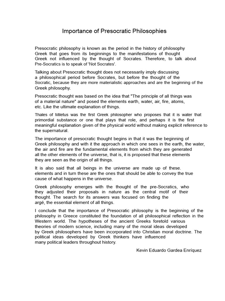 Importance of Pre-Socratic Philosophies | PDF