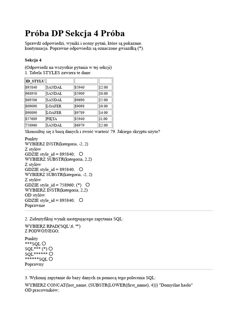 Test DP Sekcja 4 Test PDF | PDF