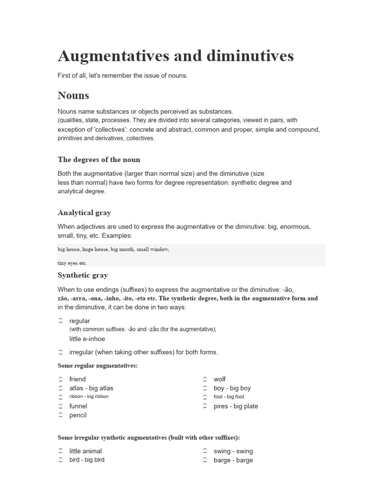 Augmentatives and Diminutives | PDF | Linguistic Typology | Grammar