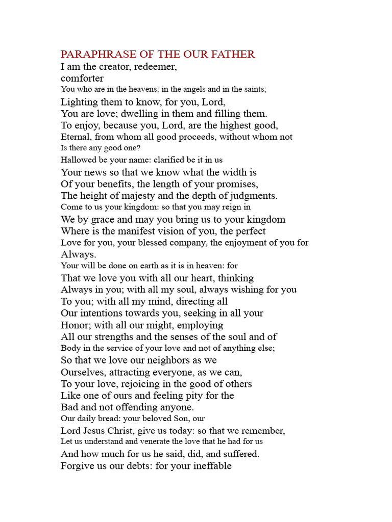 Paraphrase of The Our Father | PDF | Lord's Prayer | God The Father