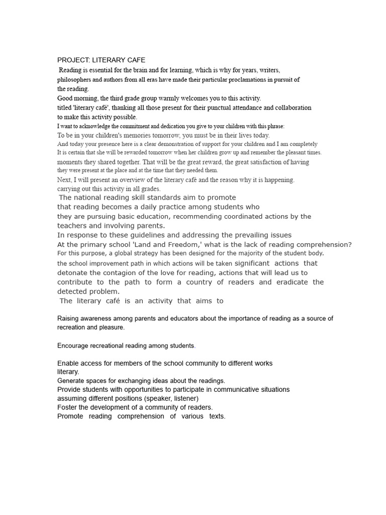 Literary Café: Promoting Reading Skills | PDF | Reading Comprehension ...
