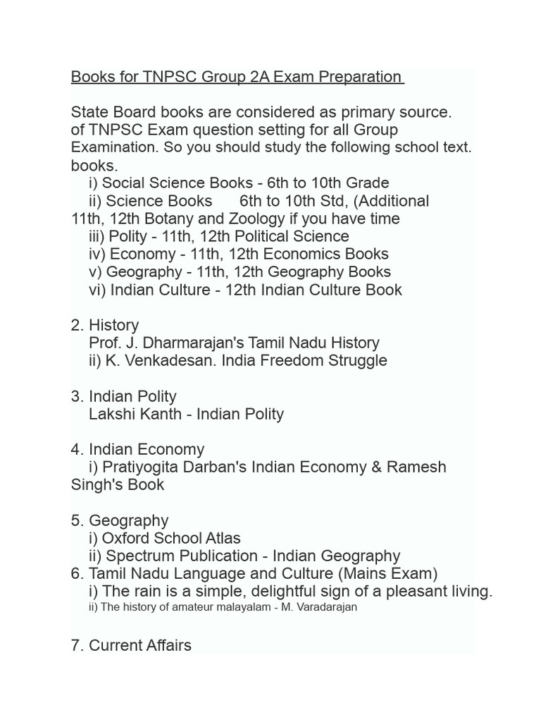 TNPSC Group 2A Exam Book List | PDF
