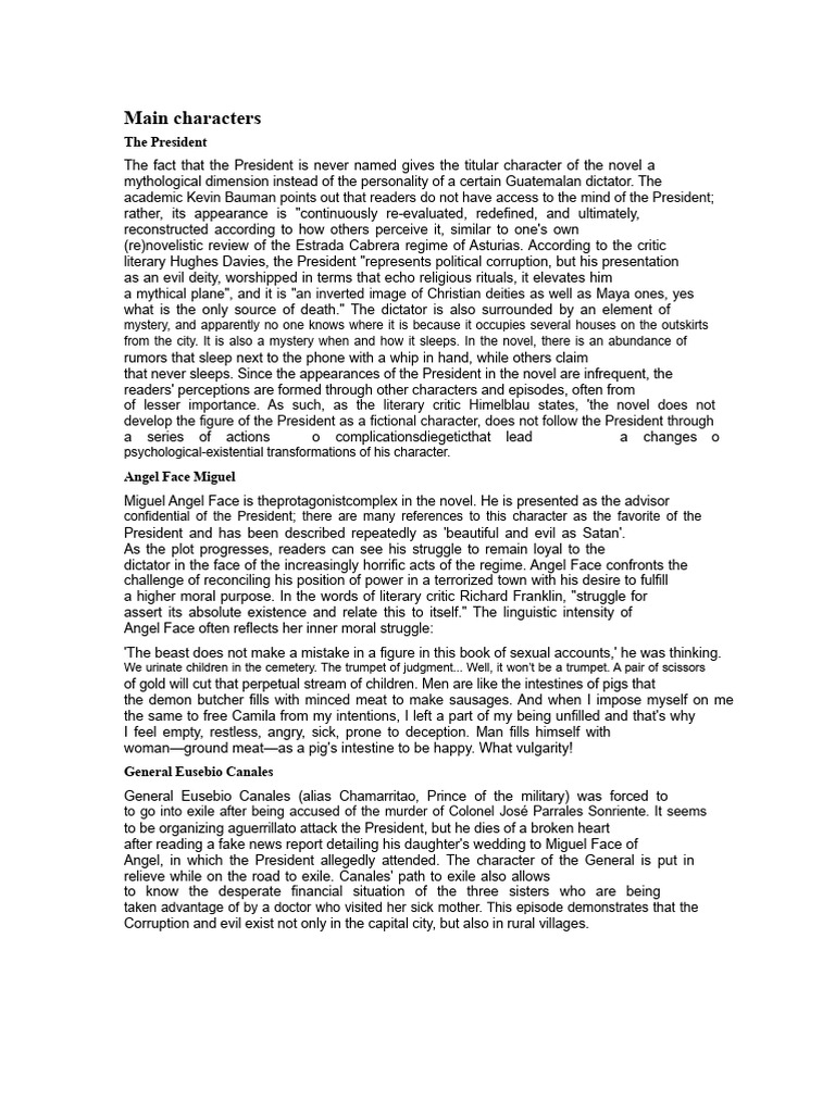Main Characters of The President | PDF