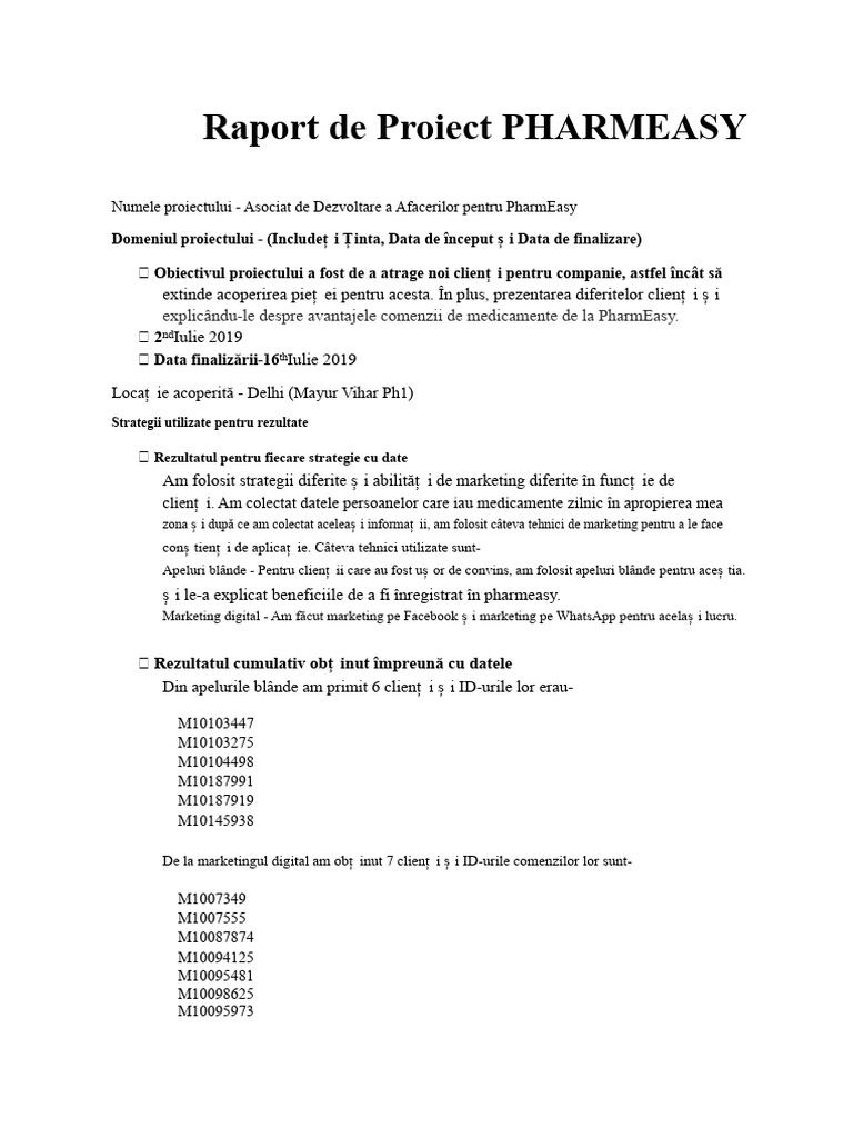Raport de Proiect PHARMEASY | PDF