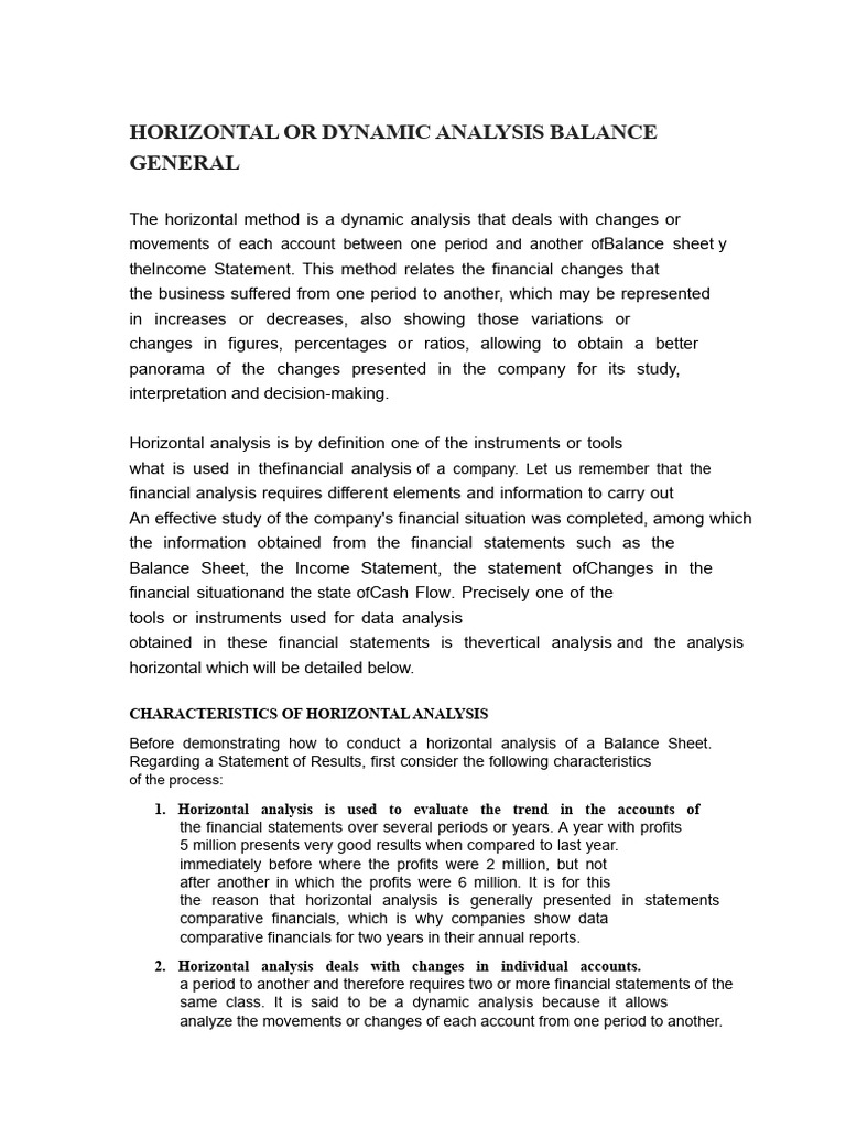 HORIZONTAL OR DYNAMIC ANALYSIS Balance Sheet | PDF | Balance Sheet | Financial Economics
