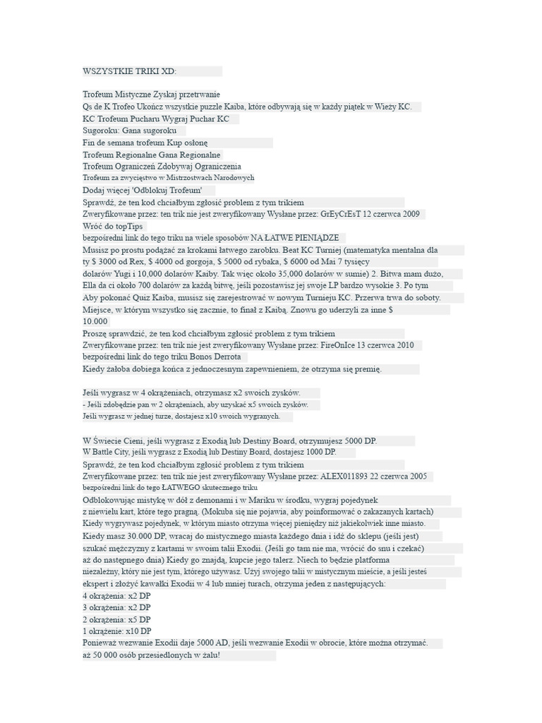 Wszystkie Triki Yugioh XD | PDF