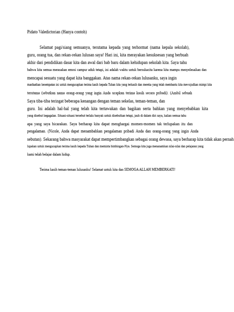 Pidato Valedictorian Untuk Siswa SD Yang Lulus | PDF