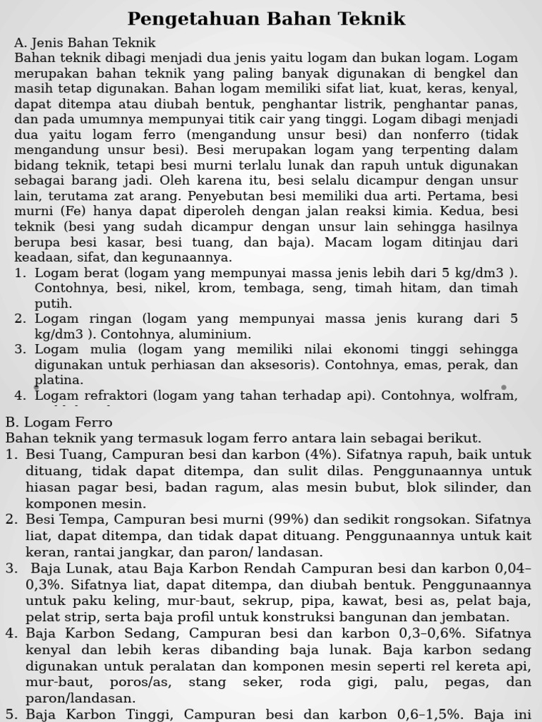 Jenis dan Sifat Bahan Teknik Logam | PDF