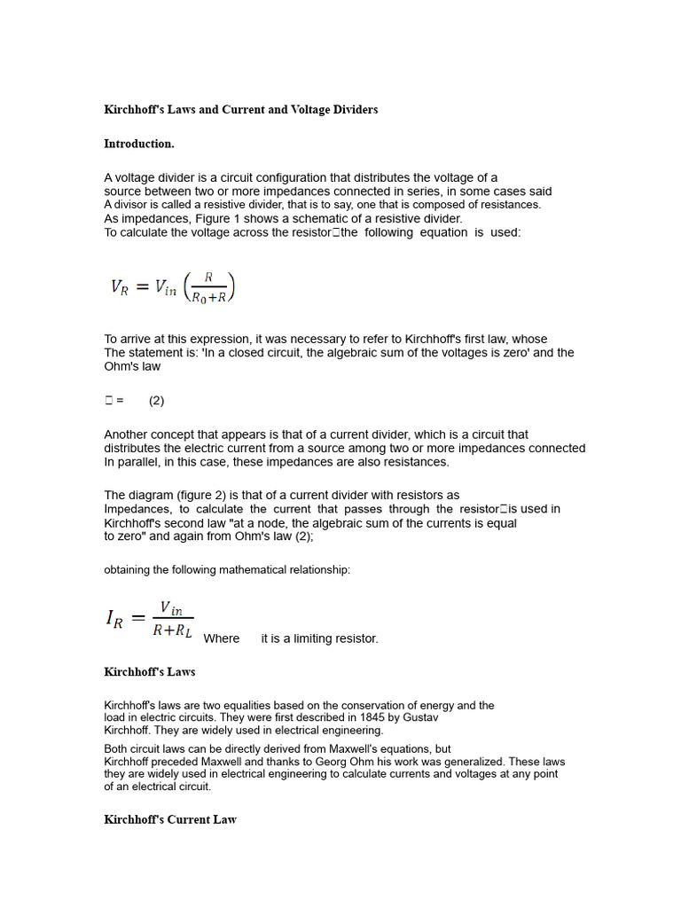 Kirchhoff's Laws: Voltage & Current Dividers | PDF | Series And ...