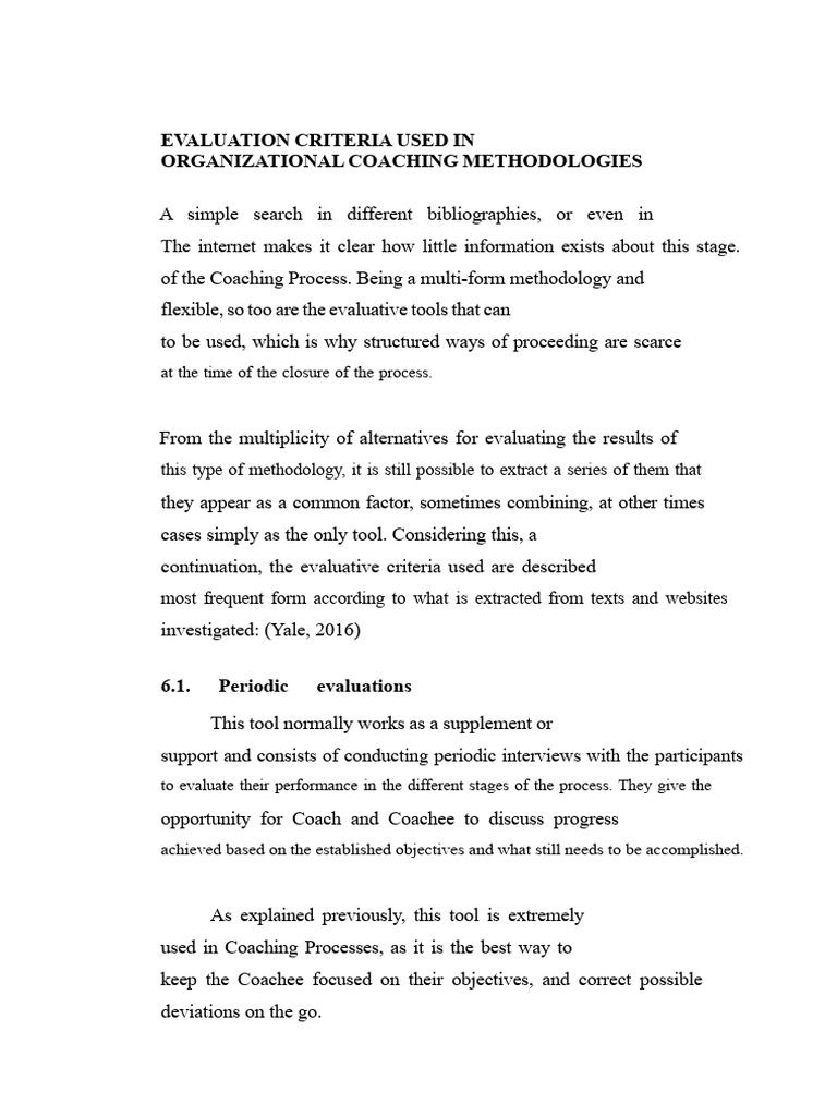 Evaluation Criteria in Coaching Methods | PDF | Evaluation | Methodology