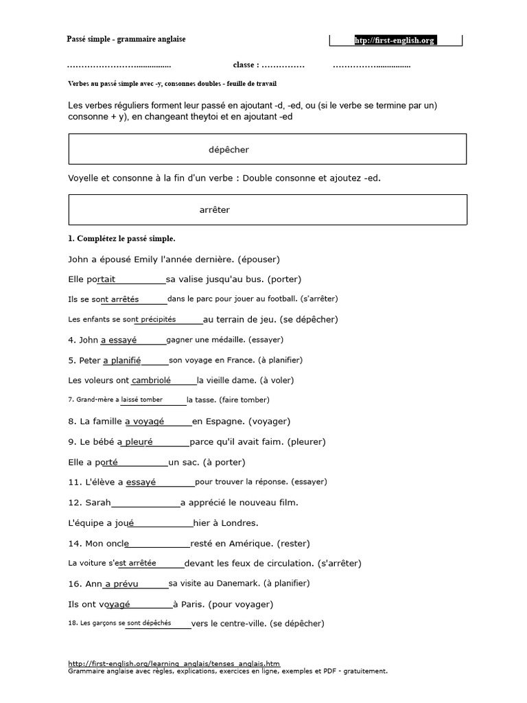 Passé simple en anglais : exercices et règles | PDF