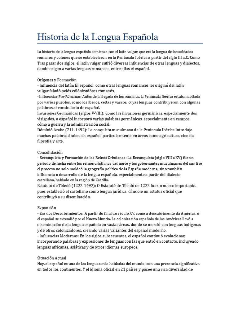 Evolución de la Lengua Española | PDF | Lengua española | España