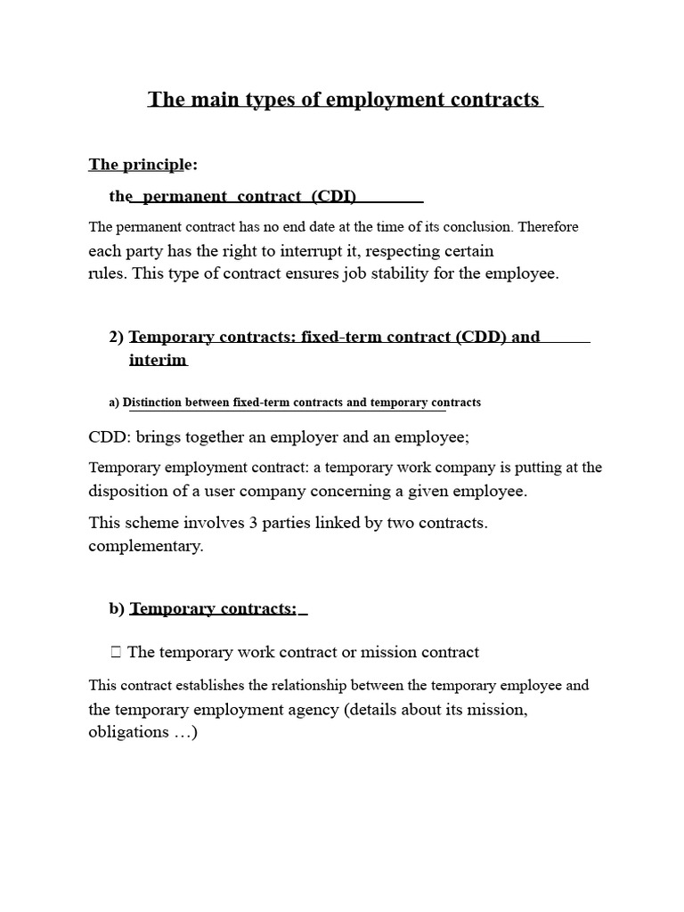 The Main Types of Employment Contracts | PDF