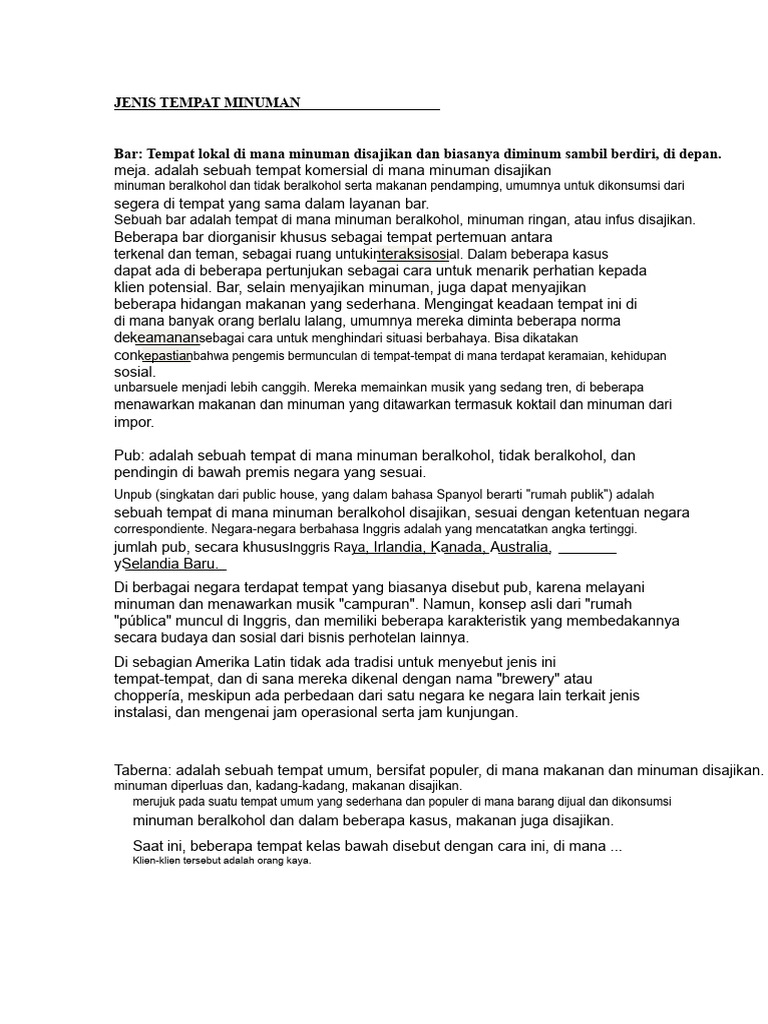 Jenis-jenis Tempat Minuman dan Fungsinya | PDF