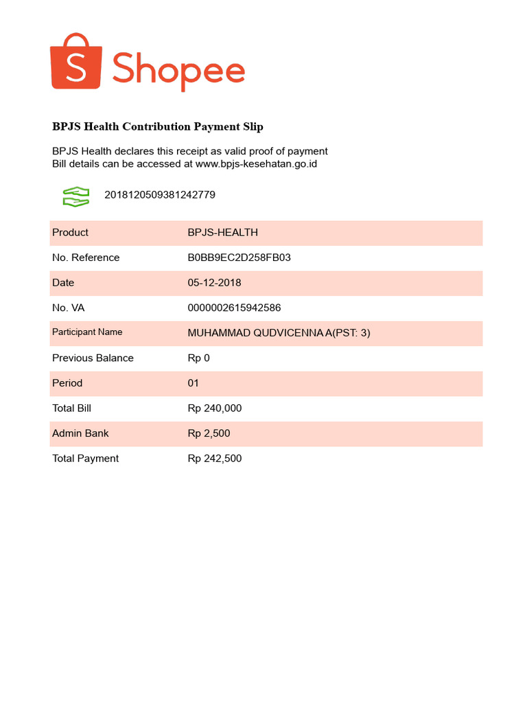 BPJS Receipt Shopee | PDF