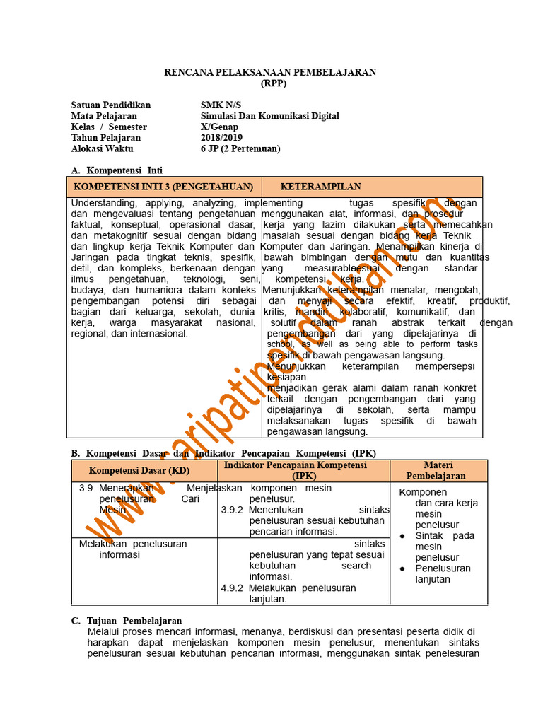 RPP Simulasi Digital Kelas X Semester 2 TP 1819 | PDF