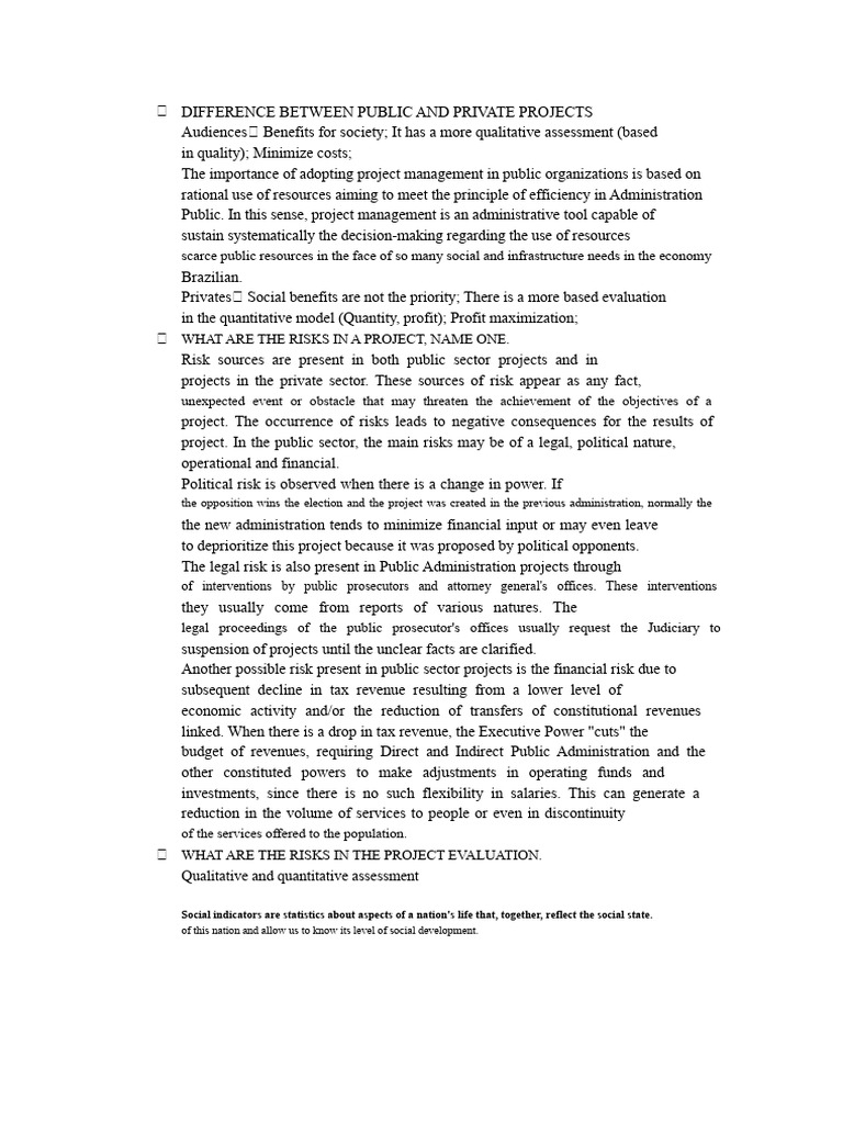 Public vs. Private Project Management Risks | PDF | Risk | Project ...