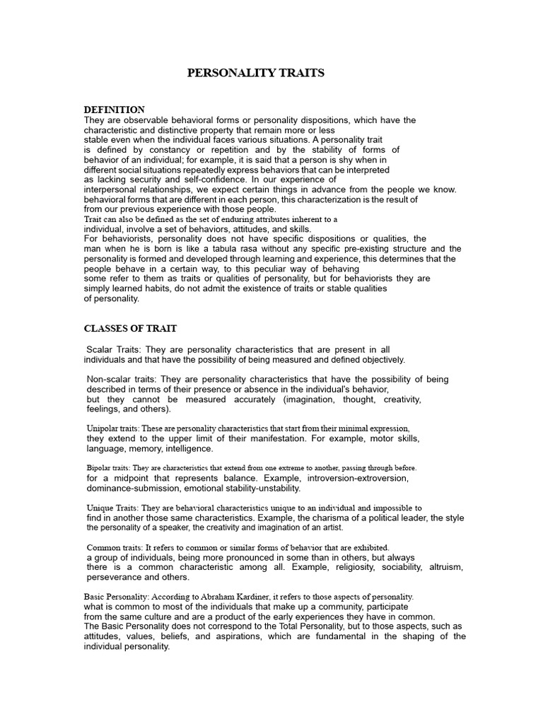 Personality Traits - Reading | PDF | Extraversion And Introversion ...
