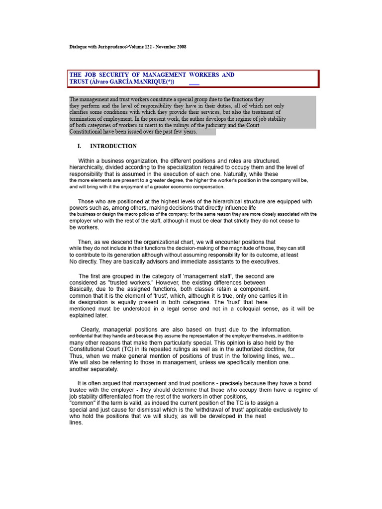 Job Security for Management Workers | PDF | Employment | Lawsuit