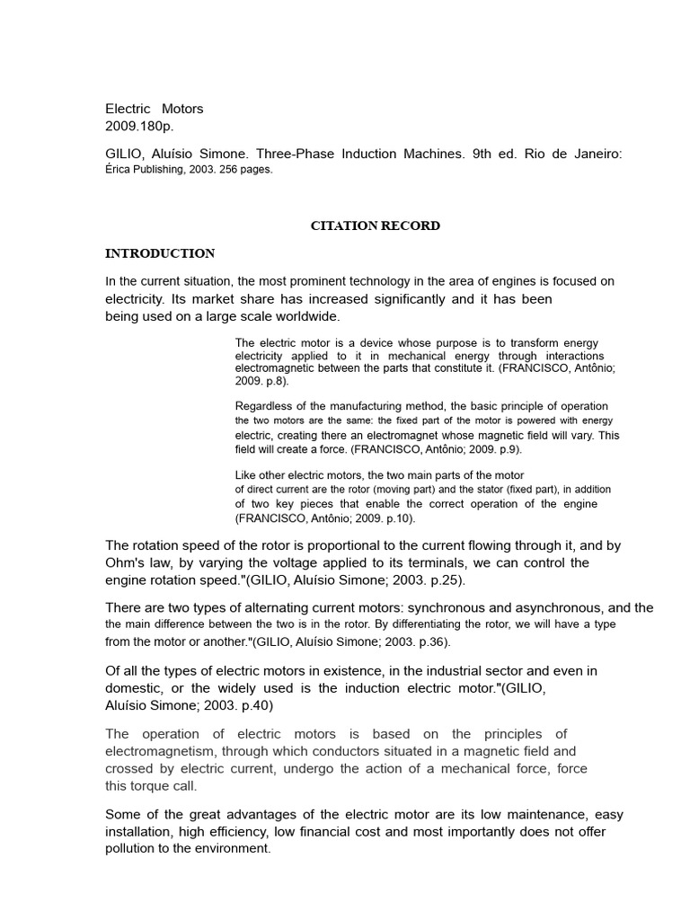 Electric Motor Citation Form | PDF | Electric Motor | Electromagnetic ...