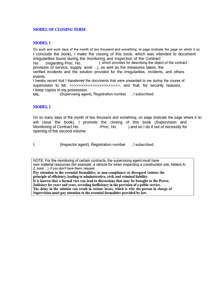 Closure Agreement Template | PDF
