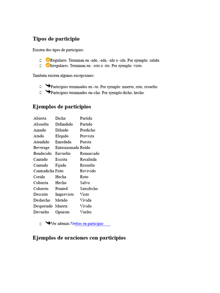 Ejemplos de Participios en Español | PDF